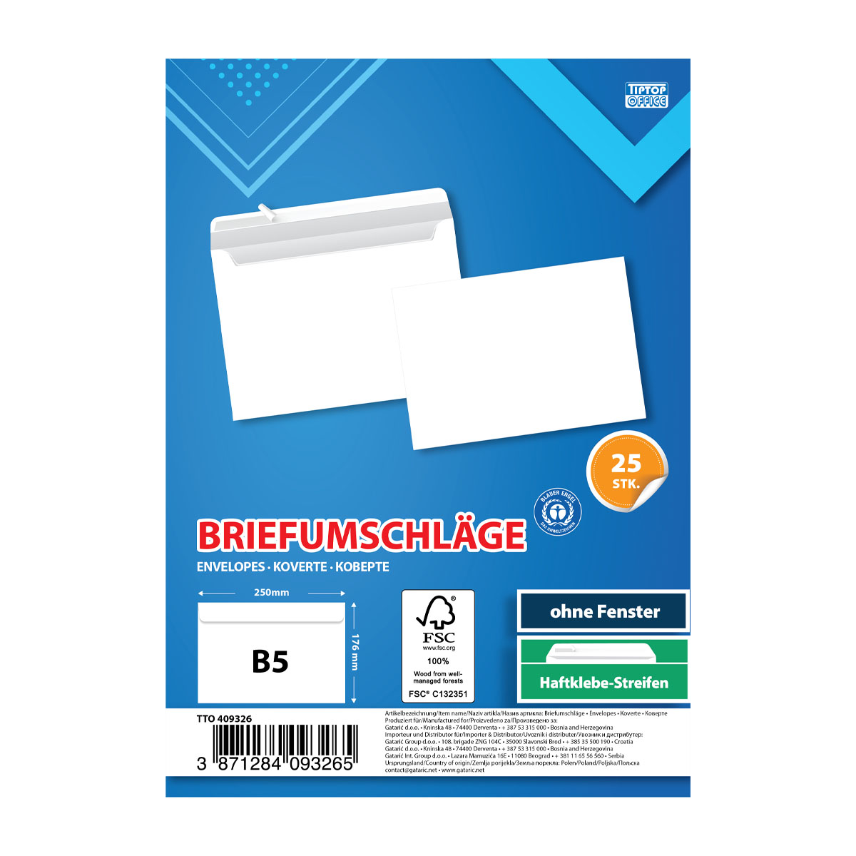 Koverta B5 25x17,6cm 25/1 | Gataric International Group